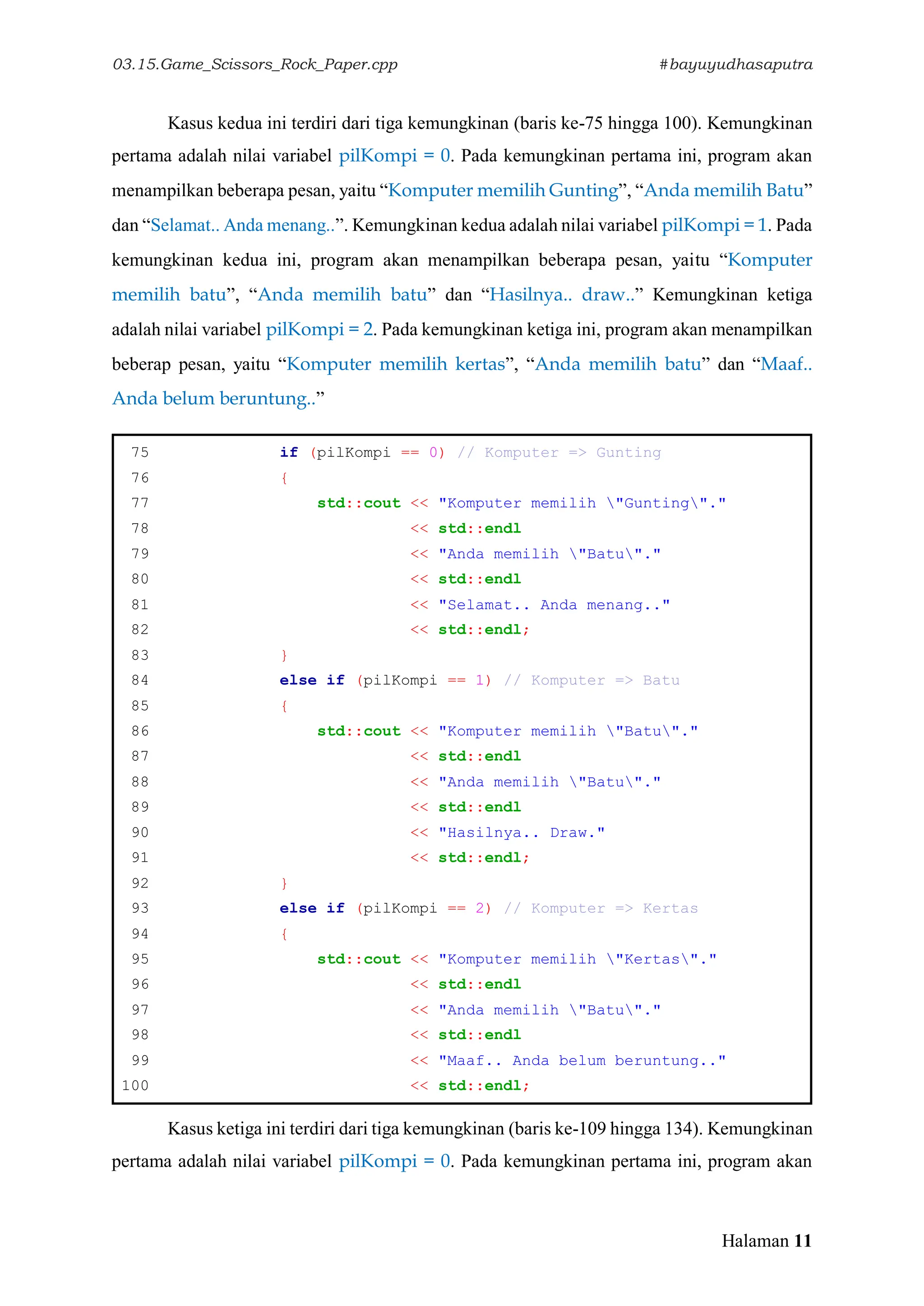 03.15. Permainan Batu Gunting Kertas Menggunakan Bahasa Pemrograman C++ | PDF