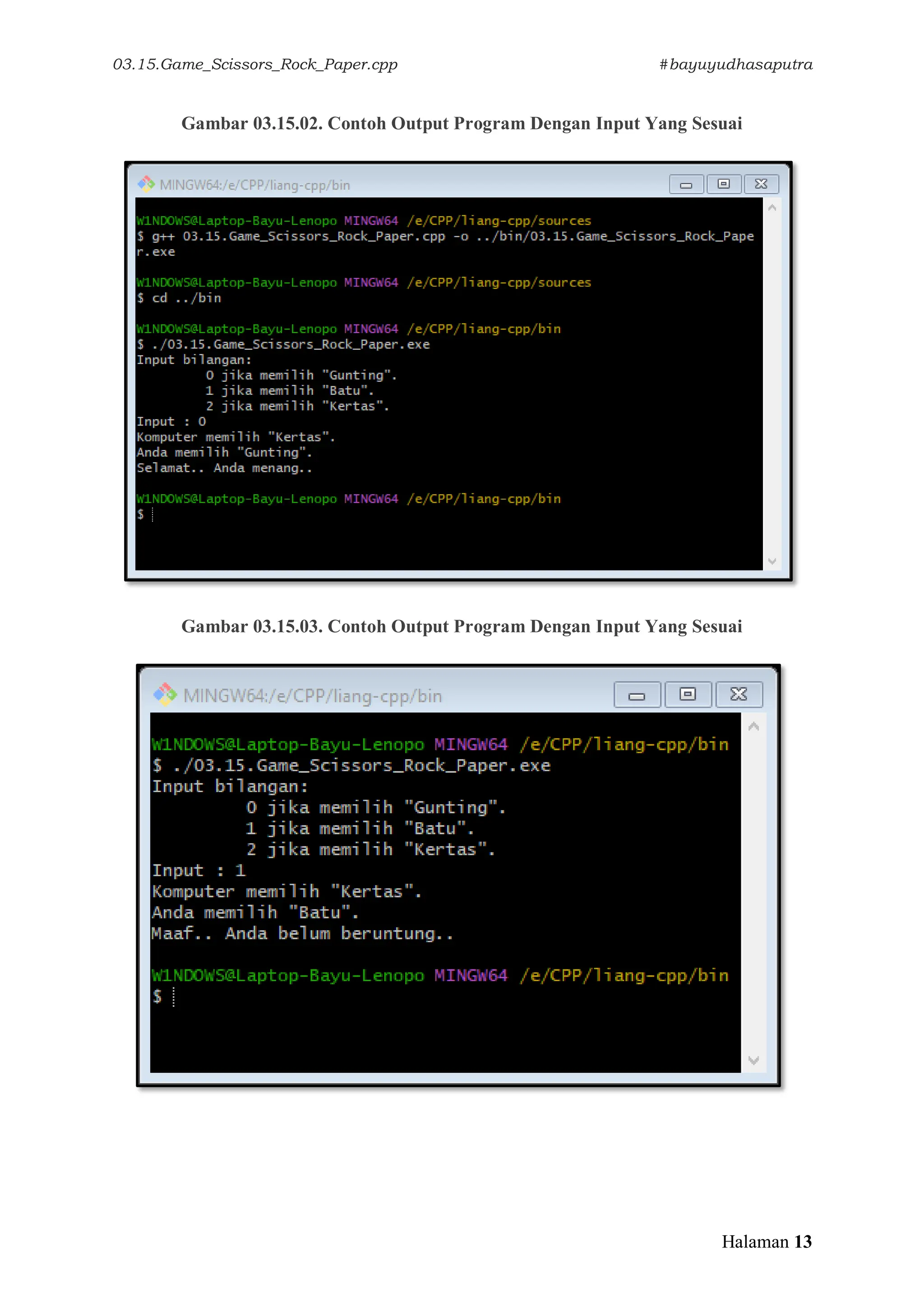 03.15. Permainan Batu Gunting Kertas Menggunakan Bahasa Pemrograman C++ | PDF