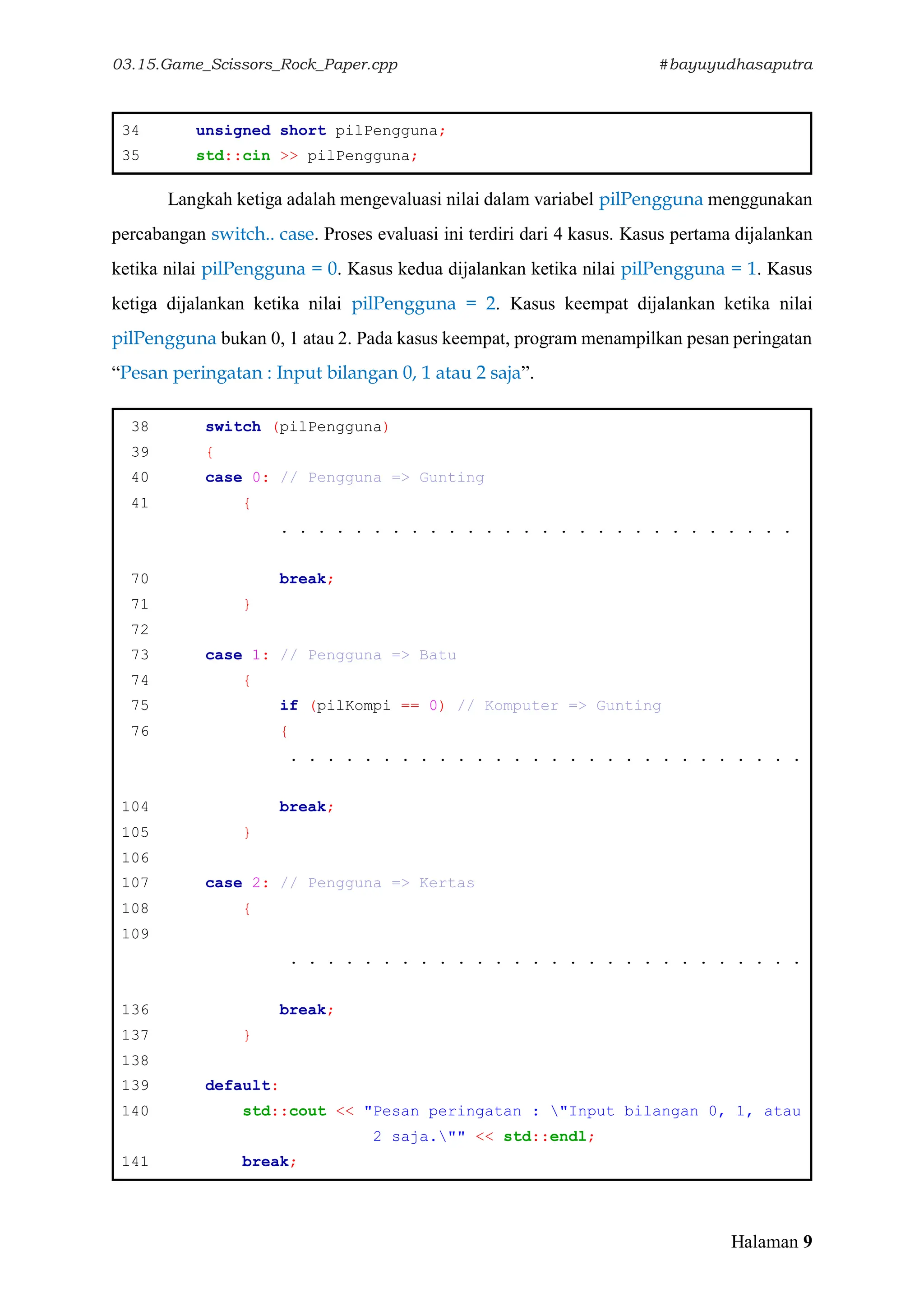 03.15. Permainan Batu Gunting Kertas Menggunakan Bahasa Pemrograman C++ | PDF