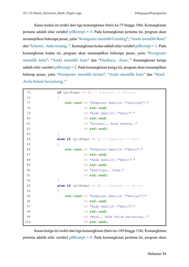 03.15. Permainan Batu Gunting Kertas Menggunakan Bahasa Pemrograman C++ | PDF