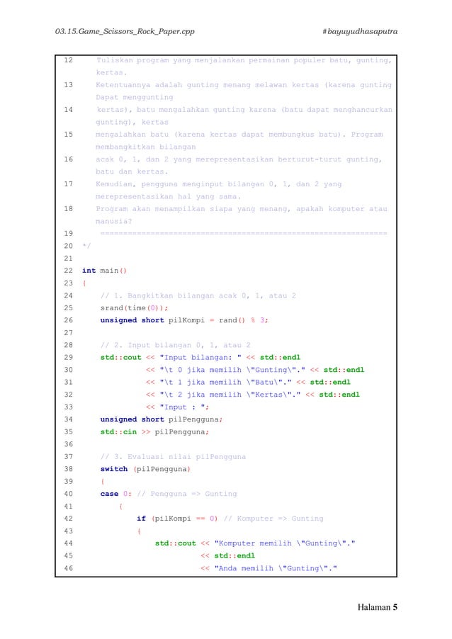 03.15. Permainan Batu Gunting Kertas Menggunakan Bahasa Pemrograman C++ | PDF