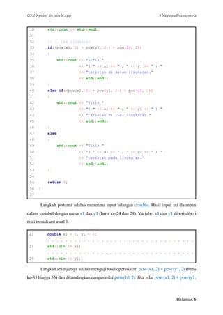 03.19. Menentukan Hubungan Titik Dengan Lingkaran Menggunakan Bahasa Pemrograman C++ | PDF