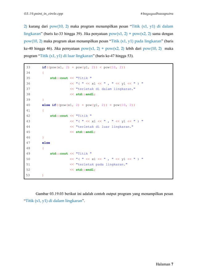 03.19. Menentukan Hubungan Titik Dengan Lingkaran Menggunakan Bahasa Pemrograman C++ | PDF