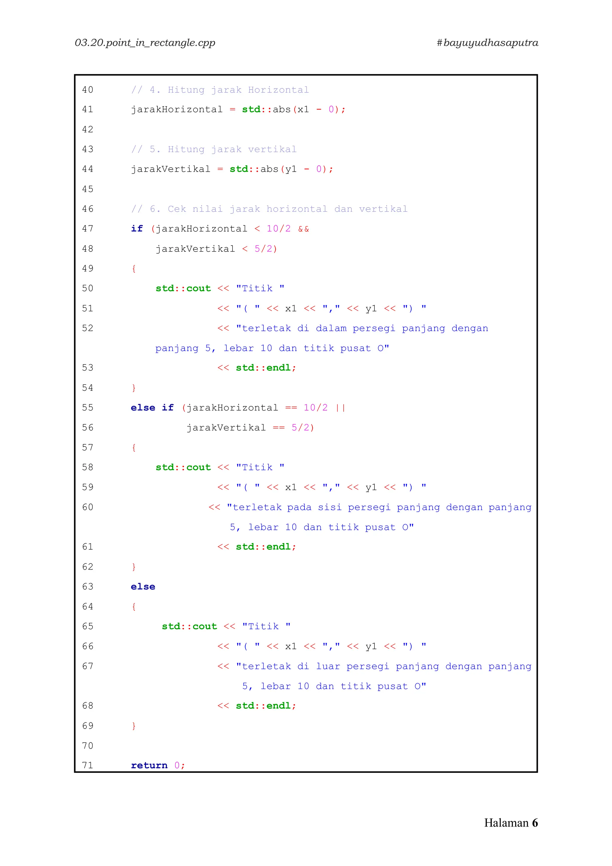 03.20. Posisi Titik Terhadap Persegi Panjang Menggunakan Bahasa Pemrograman C++ | PDF