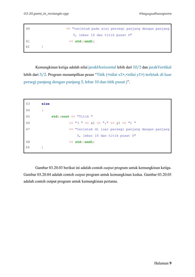 03.20. Posisi Titik Terhadap Persegi Panjang Menggunakan Bahasa Pemrograman C++ | PDF