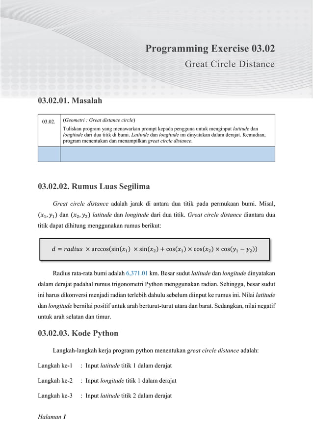 03.02. Great Circle Distance Menggunakan Bahasa Pemrograman Python | PDF