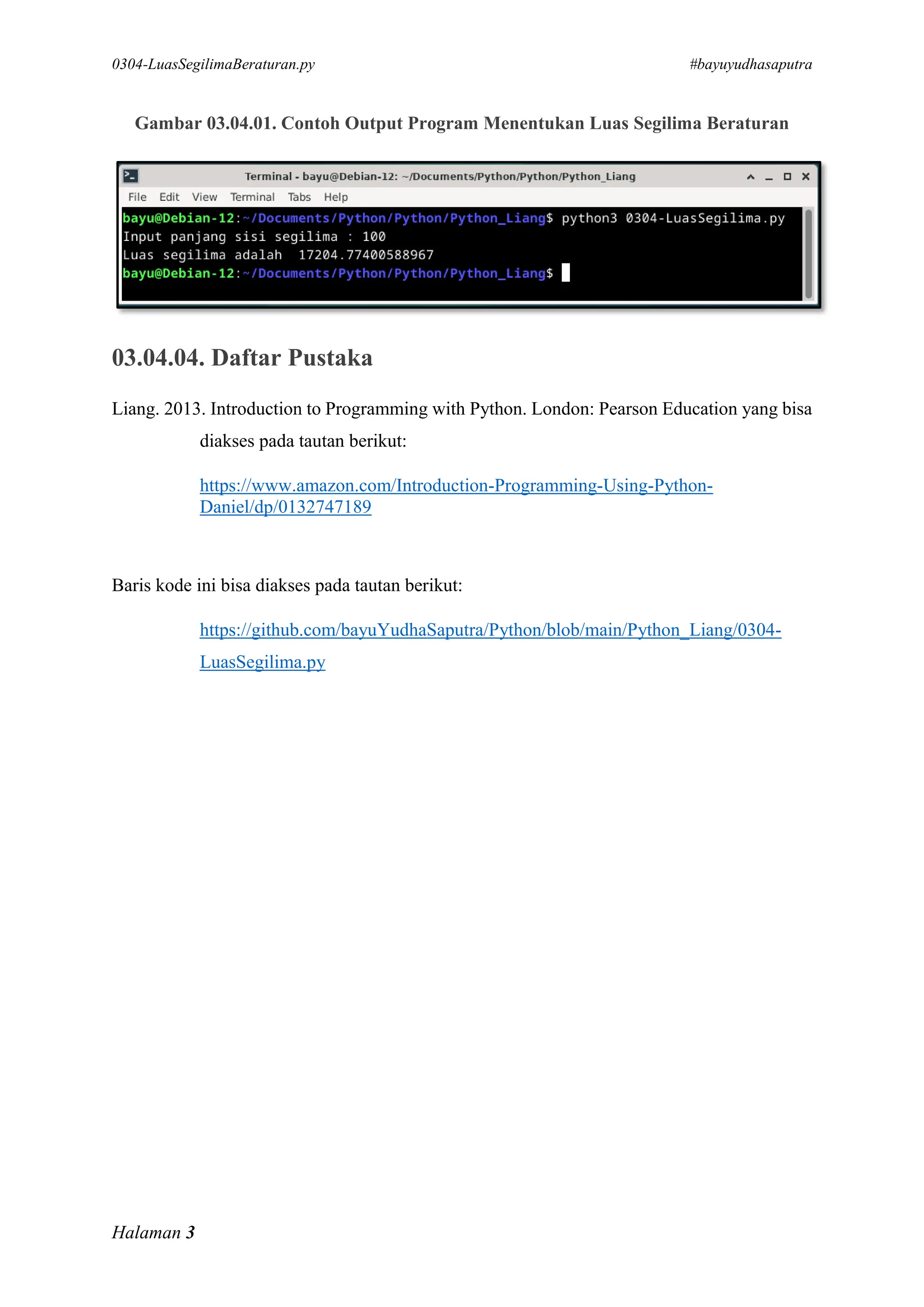 03.04. Luas Segilima Beraturan Menggunakan Bahasa Pemrograman Python | PDF