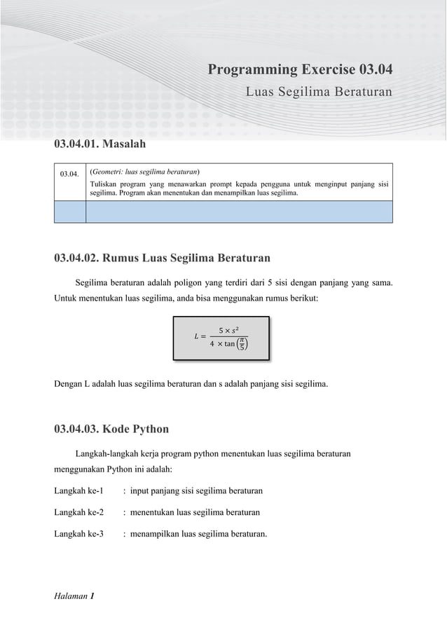 03.04. Luas Segilima Beraturan Menggunakan Bahasa Pemrograman Python | PDF