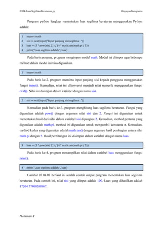 03.04. Luas Segilima Beraturan Menggunakan Bahasa Pemrograman Python | PDF