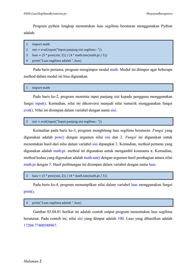 03.04. Luas Segilima Beraturan Menggunakan Bahasa Pemrograman Python | PDF