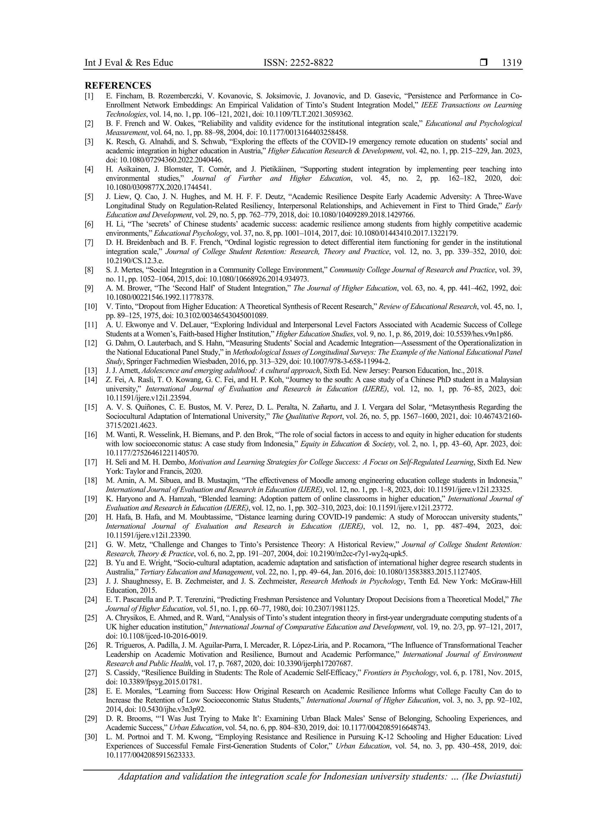 Adaptation and validation the integration scale for Indonesian ...