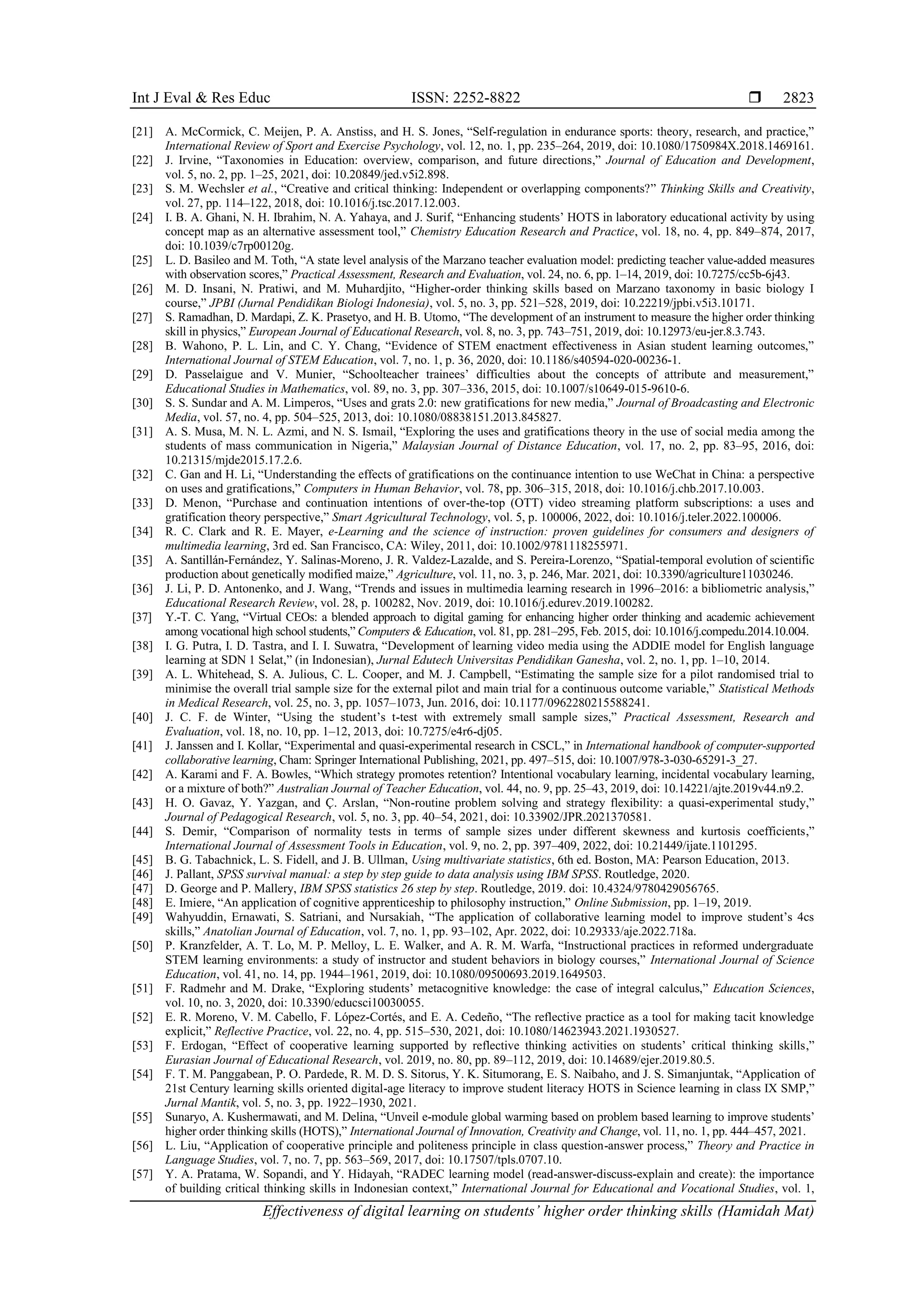 Effectiveness of digital learning on students’ higher order thinking ...