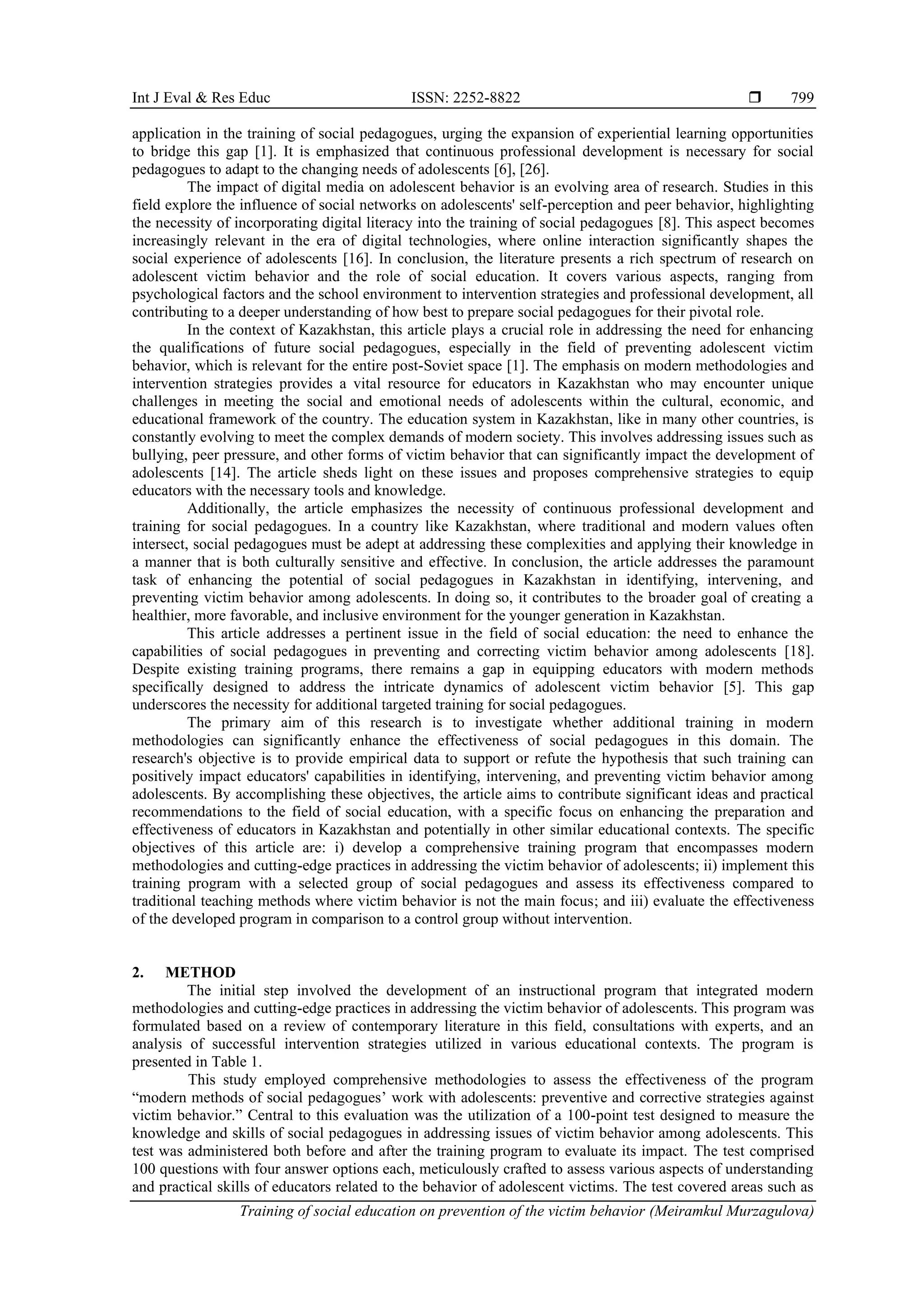 Training of social education on prevention of the victim behavior | PDF