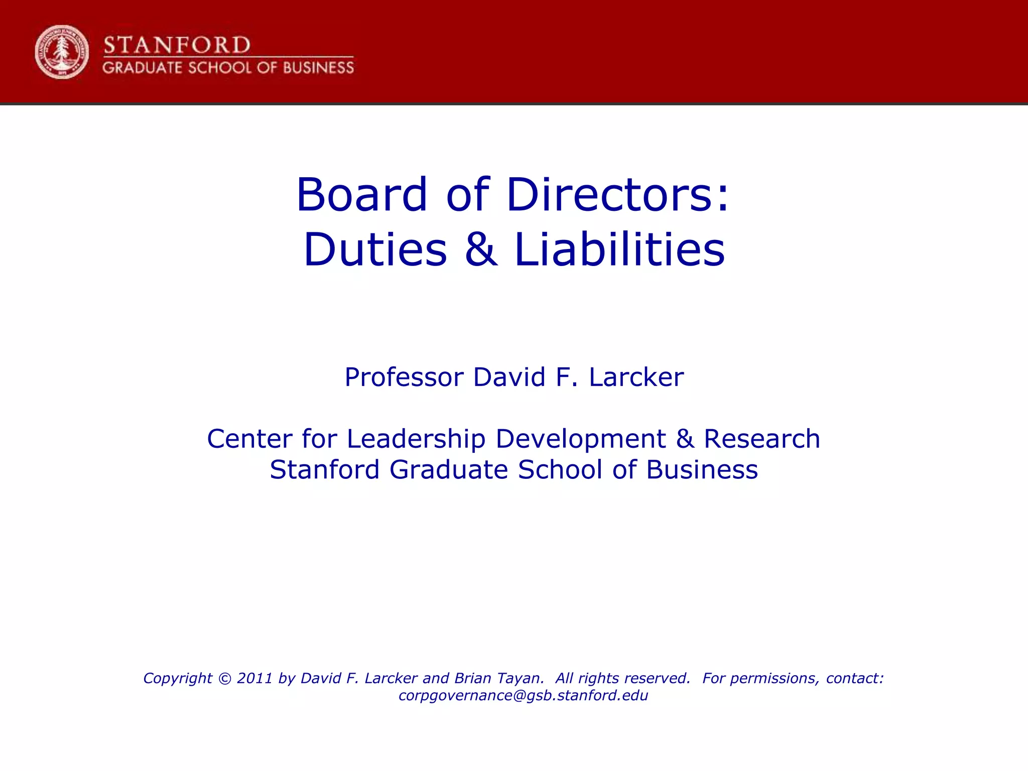 Board of Directors: Duties and Liabilities - Quick Guide | PDF