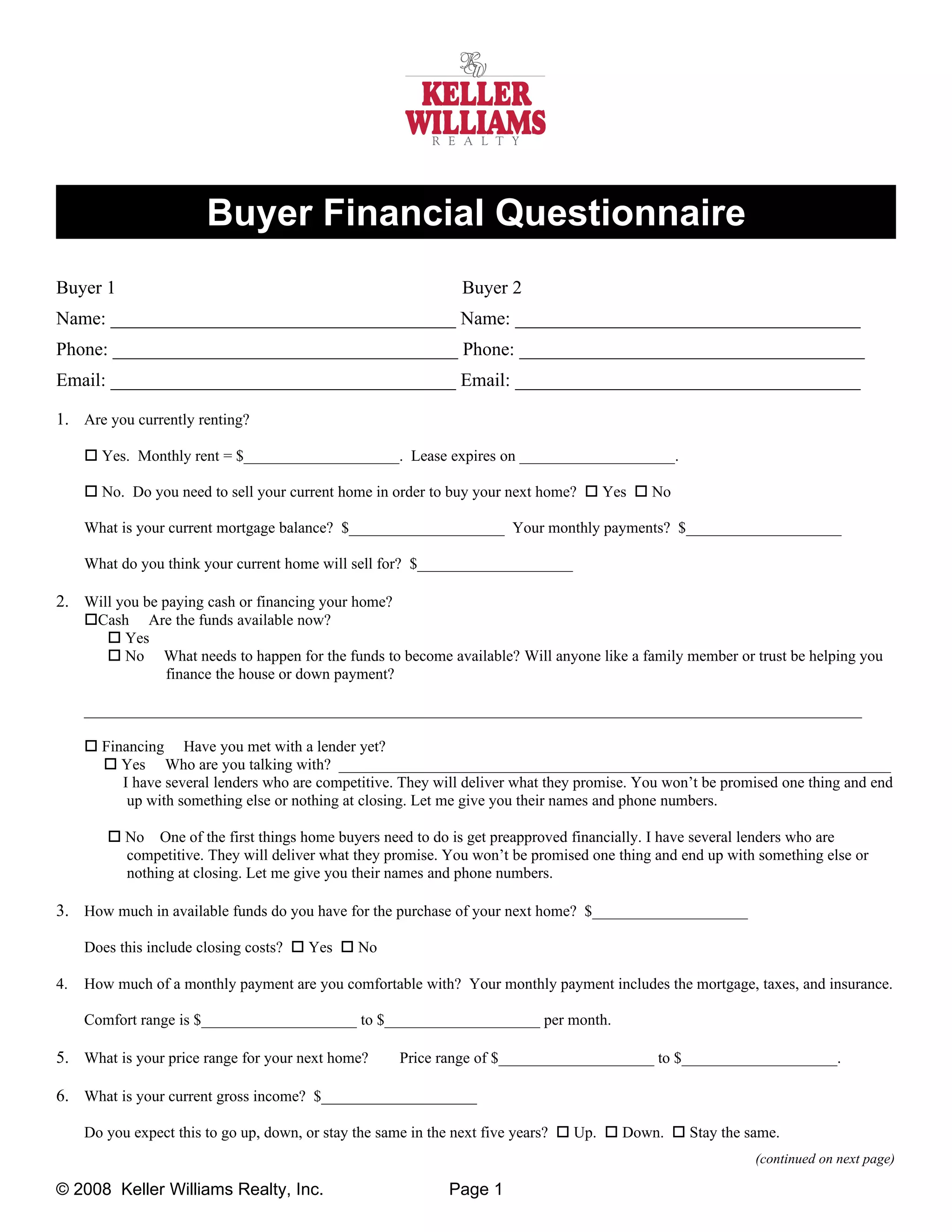 Buyer Financial Questionnaire | PDF