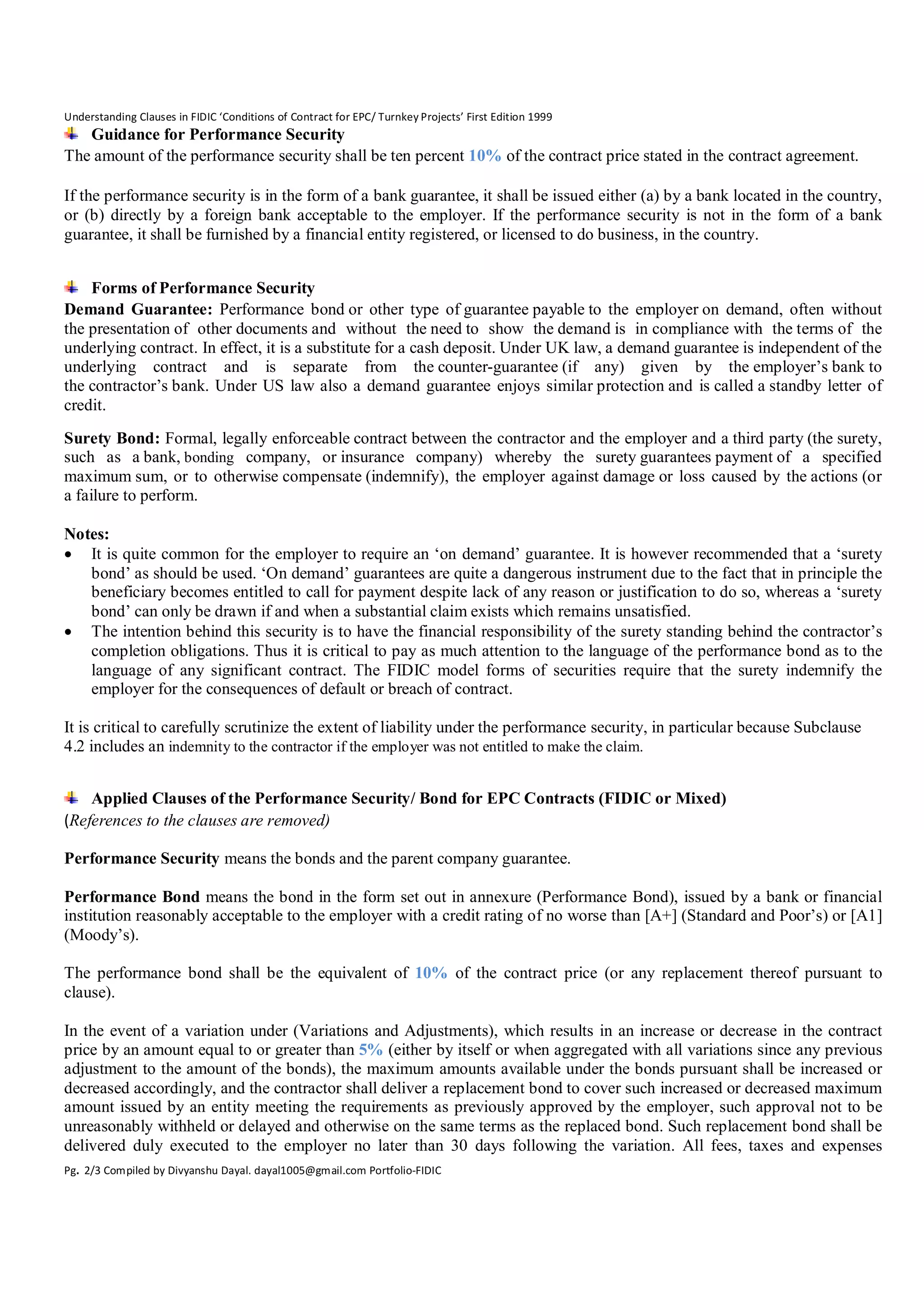 Clause 4.2 Performance Security-Understanding Clauses in FIDIC ...
