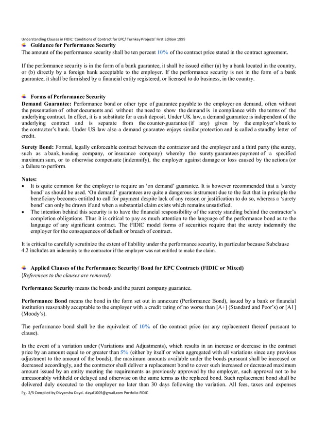 Clause 4.2 Performance Security-Understanding Clauses in FIDIC ‘Conditions of Contract for EPC ...