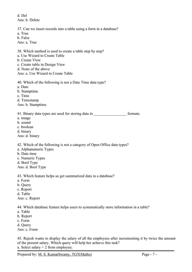 03 Database Management System Important Questions Answers Pdf