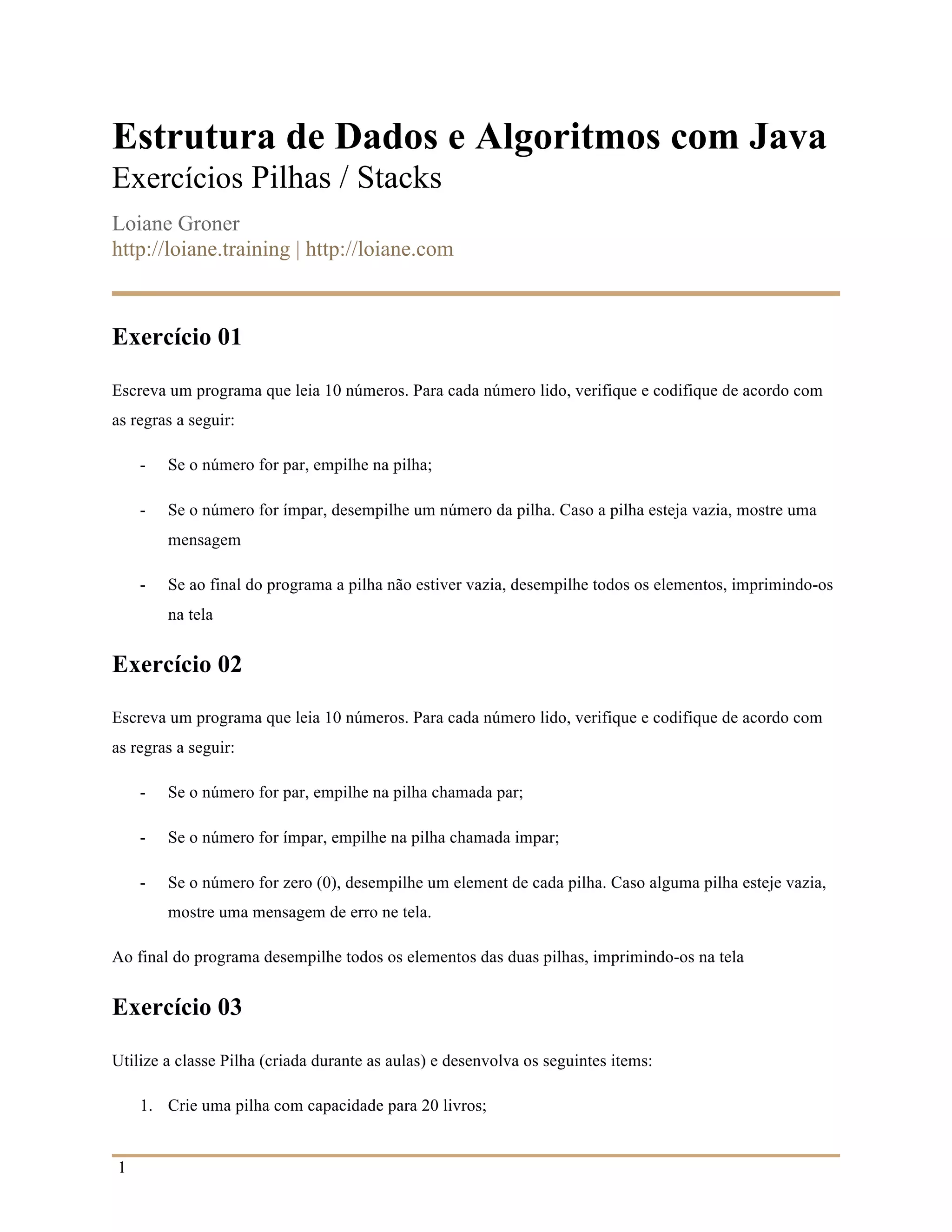 Exercicios Pilhas (Stacks) - Estruturas de dados e algoritmos com Java | PDF