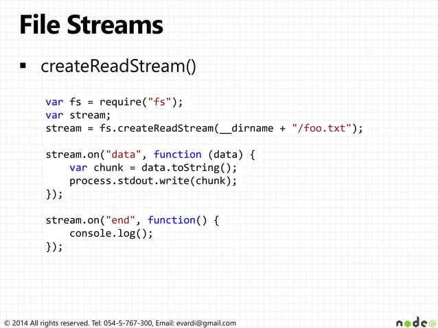 Node.js File system & Streams | PPTX | Email | Internet