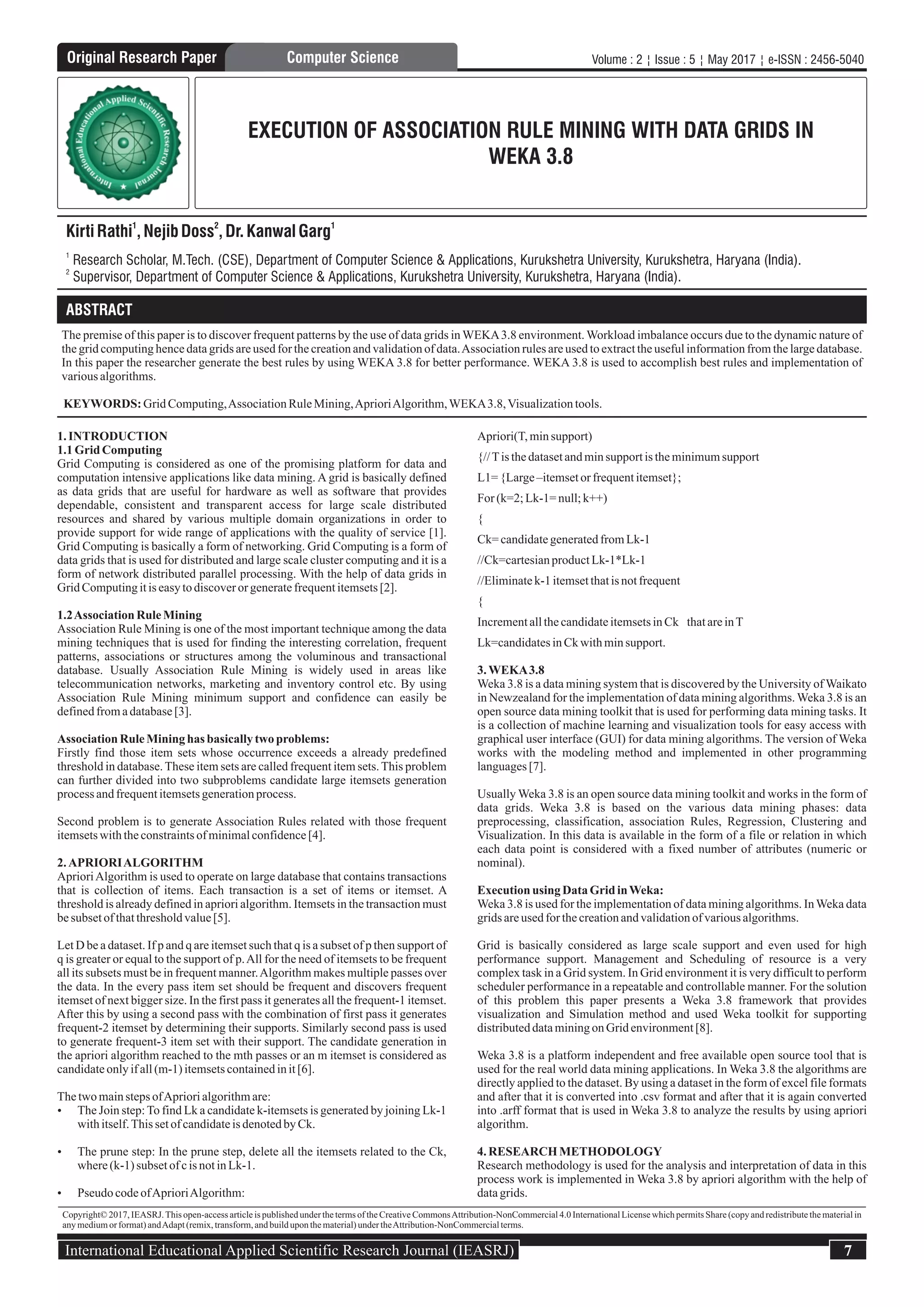 EXECUTION OF ASSOCIATION RULE MINING WITH DATA GRIDS IN WEKA 3.8 | PDF | Databases | Computer ...