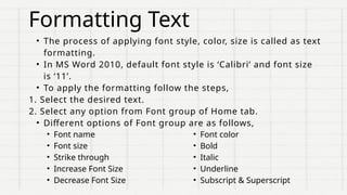 Power Point Presentation on MS Word 2010 | PPTX | Desktop Publishing ...