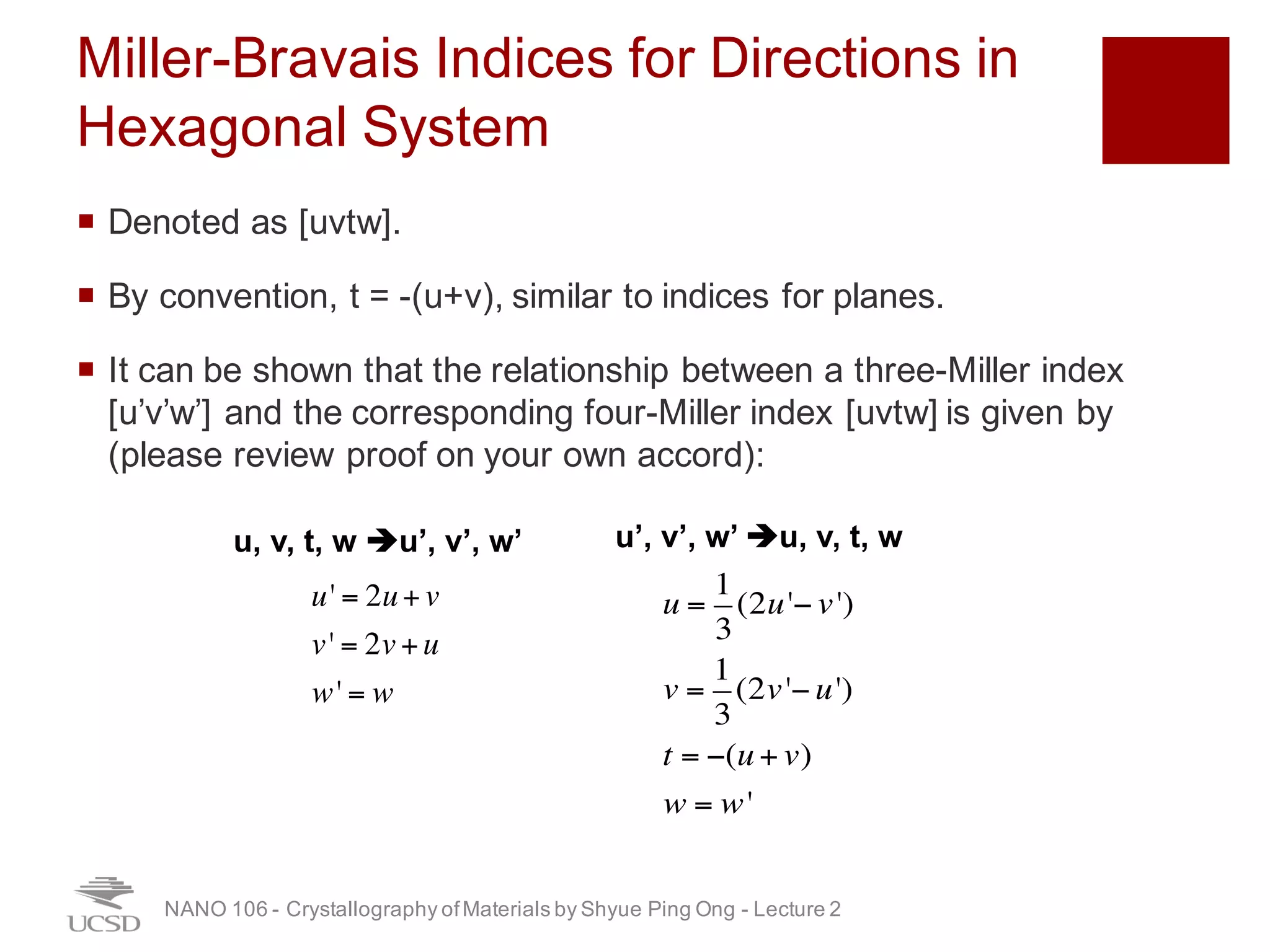 UCSD NANO106 - 03 - Lattice Directions and Planes, Reciprocal Lattice ...