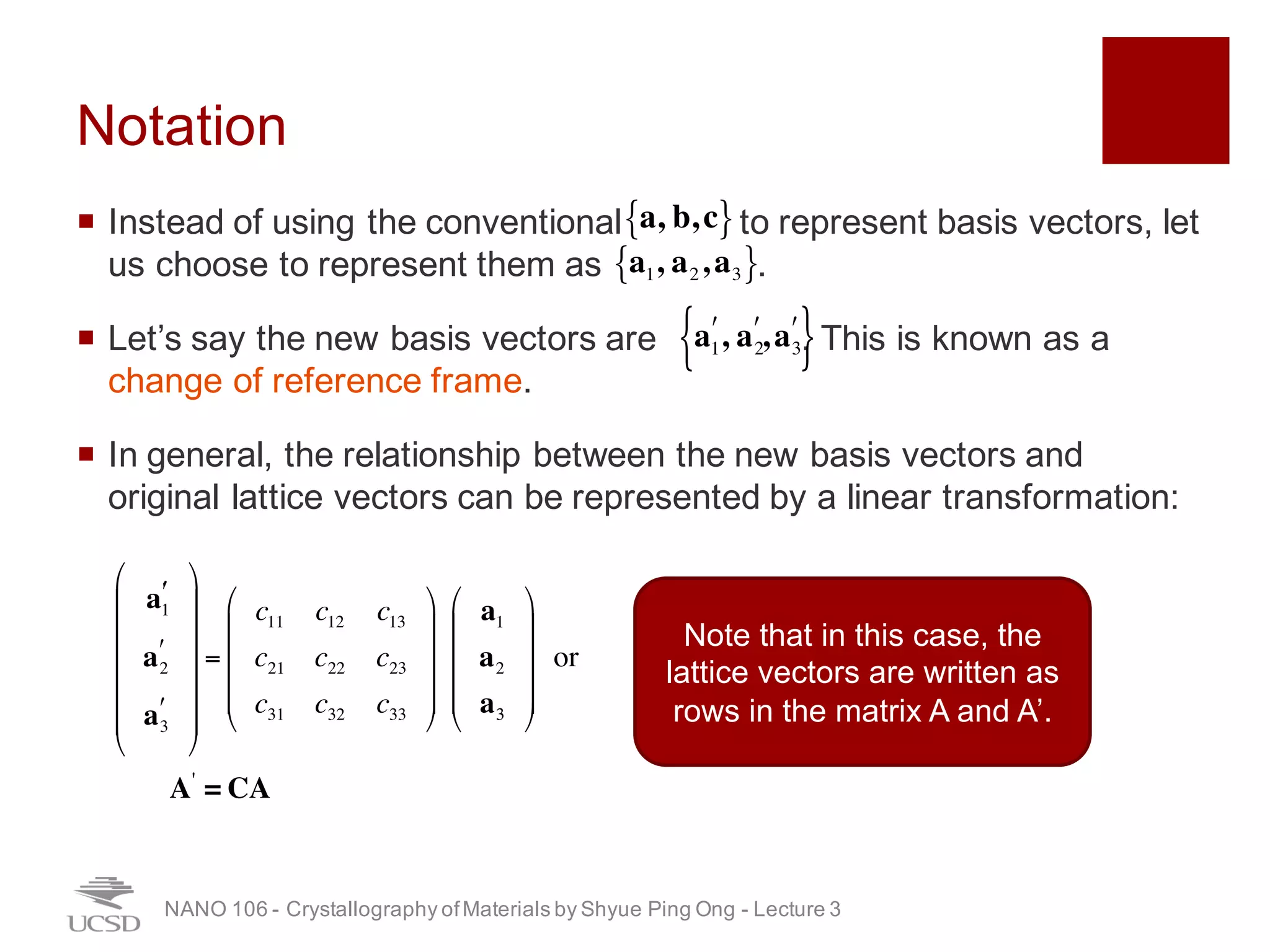 UCSD NANO106 - 03 - Lattice Directions and Planes, Reciprocal Lattice ...