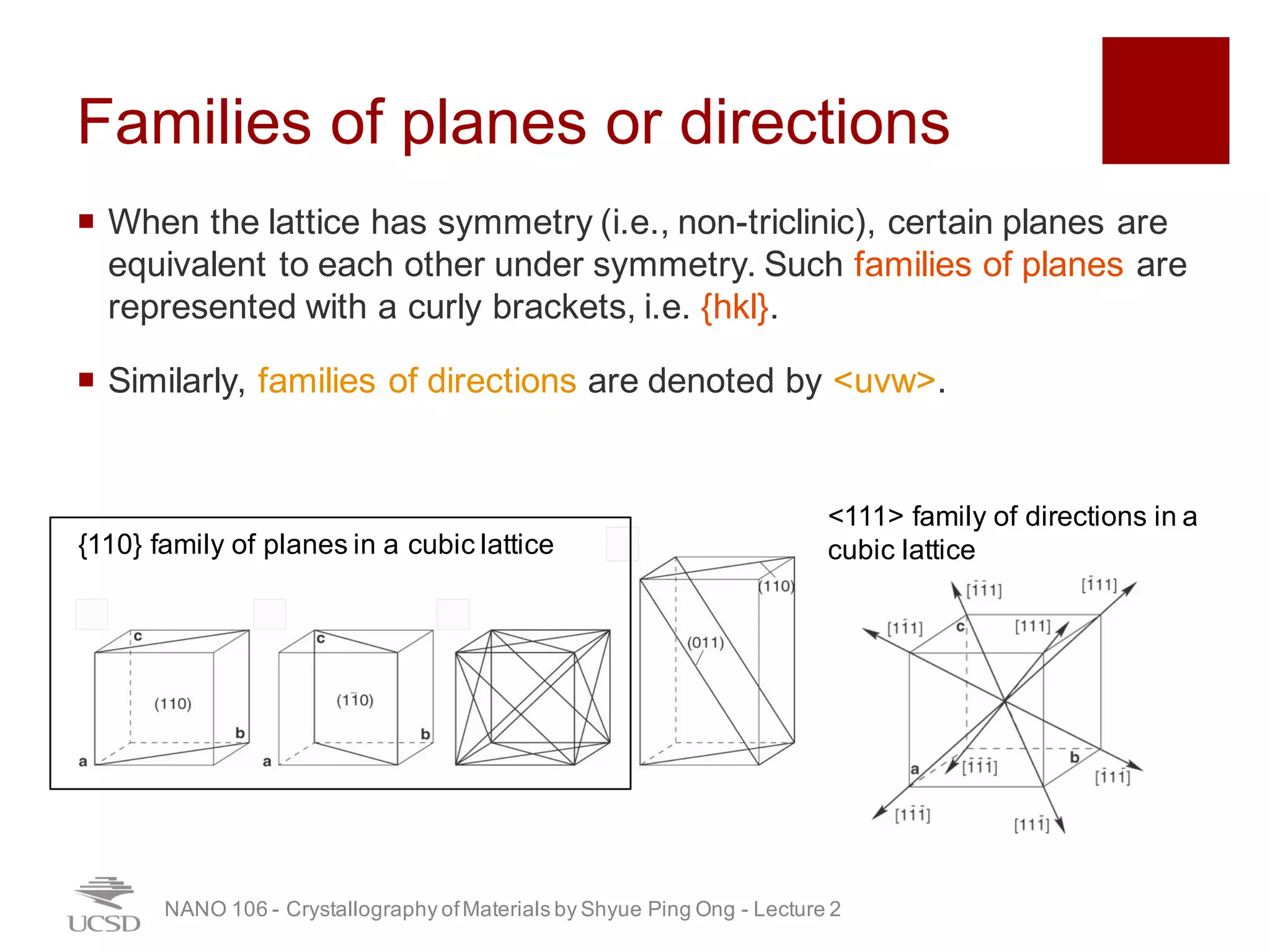 UCSD NANO106 - 03 - Lattice Directions and Planes, Reciprocal Lattice ...