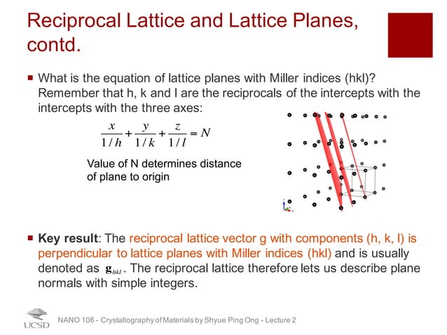 UCSD NANO106 - 03 - Lattice Directions and Planes, Reciprocal Lattice ...