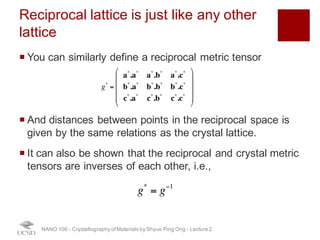 UCSD NANO106 - 03 - Lattice Directions and Planes, Reciprocal Lattice ...