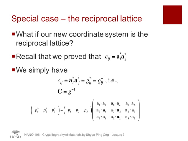 UCSD NANO106 - 03 - Lattice Directions and Planes, Reciprocal Lattice ...