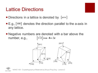 UCSD NANO106 - 03 - Lattice Directions and Planes, Reciprocal Lattice ...