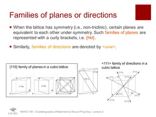 UCSD NANO106 - 03 - Lattice Directions and Planes, Reciprocal Lattice ...