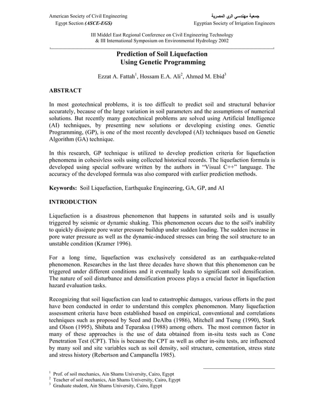 Prediction of soil liquefaction using genetic programming | PDF