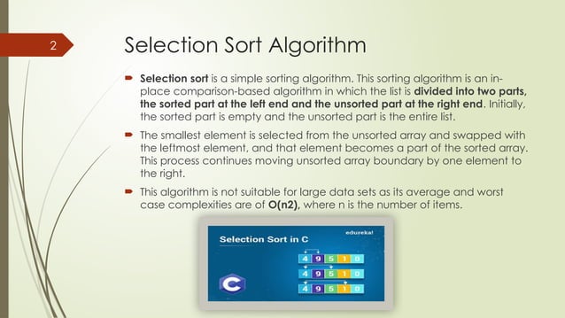 Selection Sort & Insertion Sorts Algorithms | PPTX