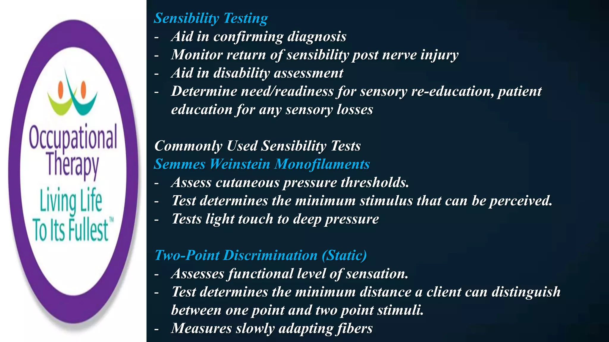 Occupational Therapy Sensory Testing and Intervention | PPTX