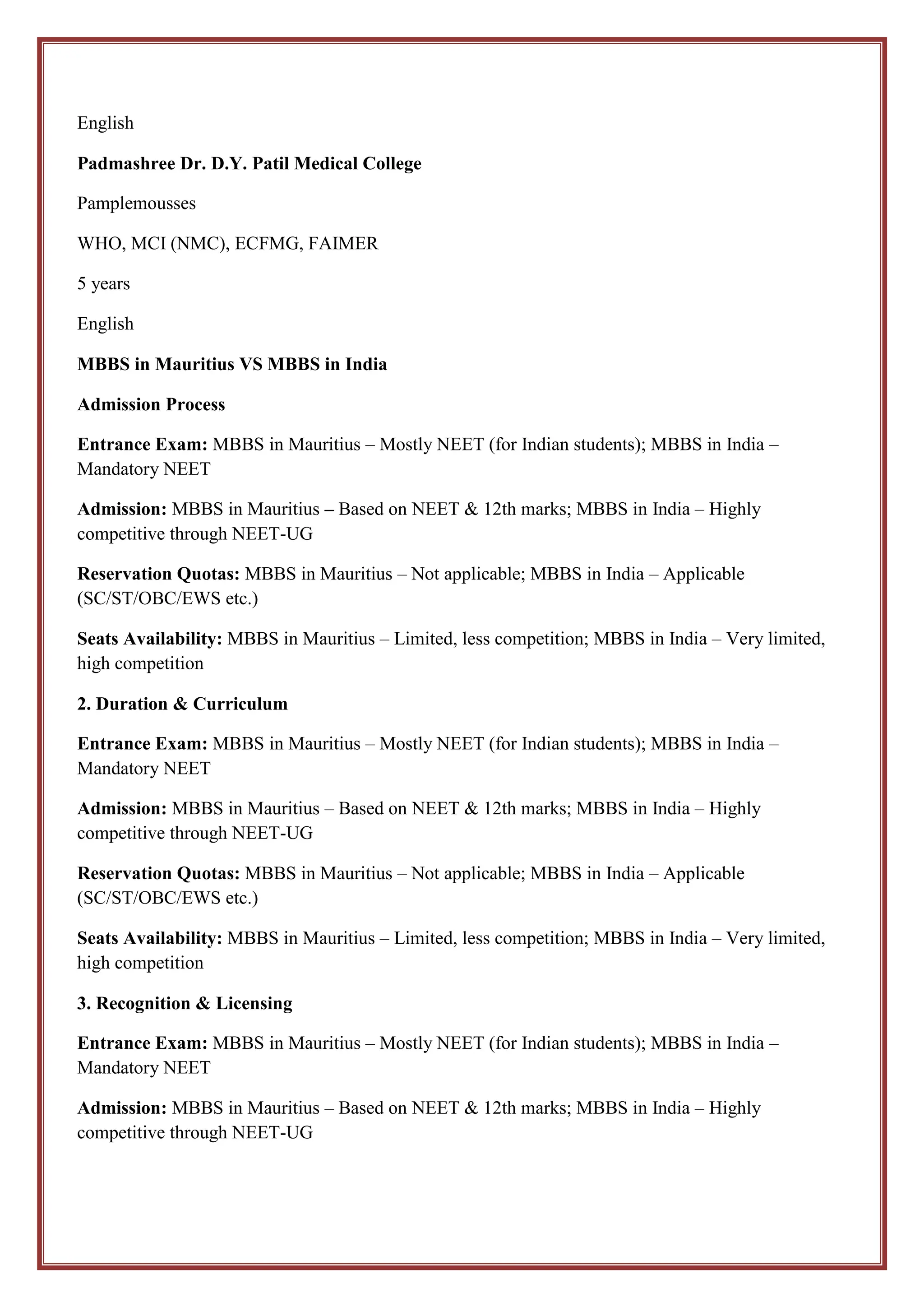 A Comprehensive Guide to MBBS in Mauritius | PDF