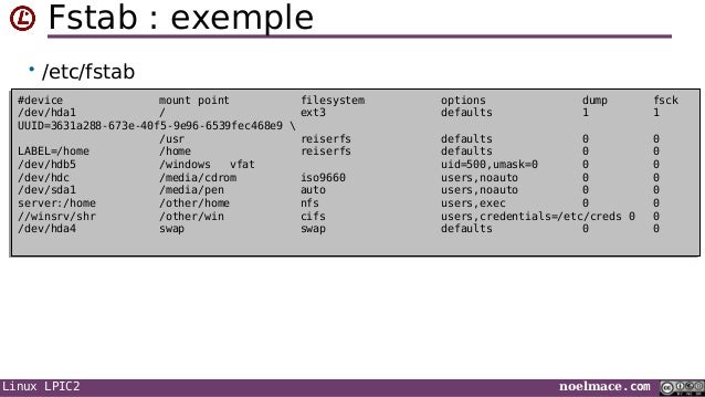 exemple de fichier fstab