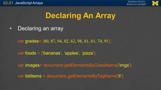 Javascript Arrays related PowerPoint slide set | PDF | Web Development | Internet