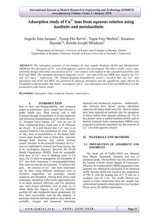 Adsorption study of Cu2+ ions from aqueous solution using kaolinite and metakaolinite | PDF
