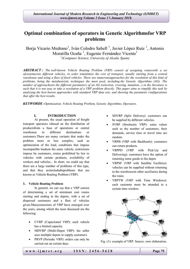 Optimal combination of operators in Genetic Algorithmsfor VRP problems | PDF