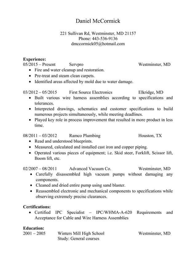 Daniel McCormick resume 2 | PDF