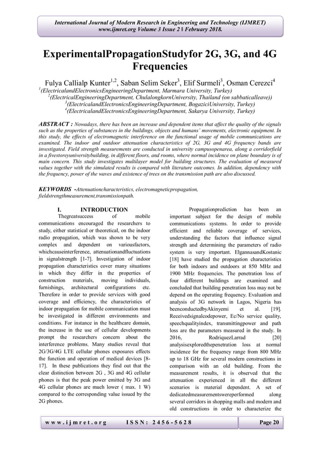 ExperimentalPropagationStudyfor 2G, 3G, and 4G Frequencies | PDF