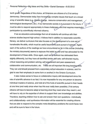 Personal Reflection—Big Ideas and Key Skills—Daniel Genesee | PDF ...