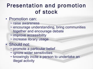 Guidance on the management of controversial material in public libraries | PPT