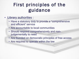 Guidance on the management of controversial material in public libraries | PPT