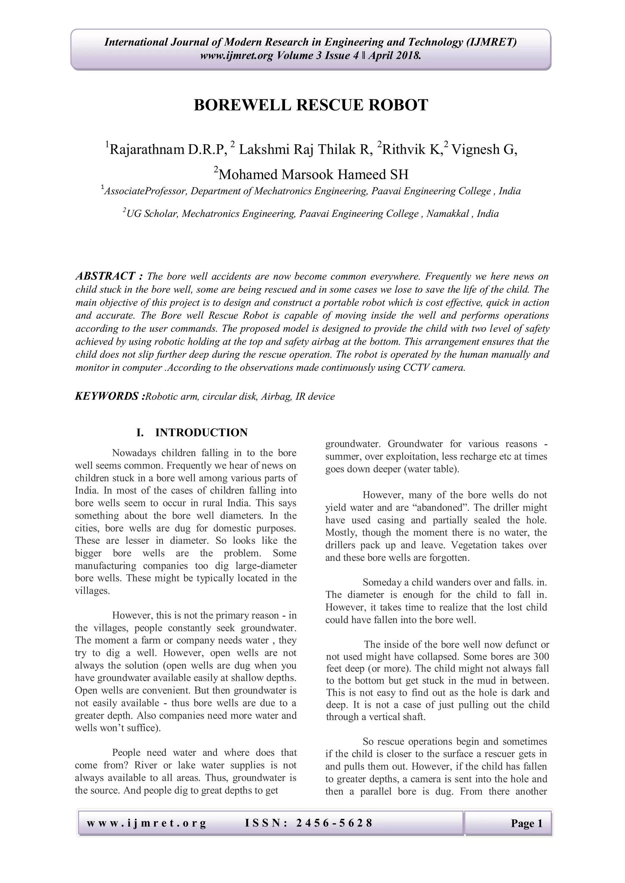 BOREWELL RESCUE ROBOT | PDF