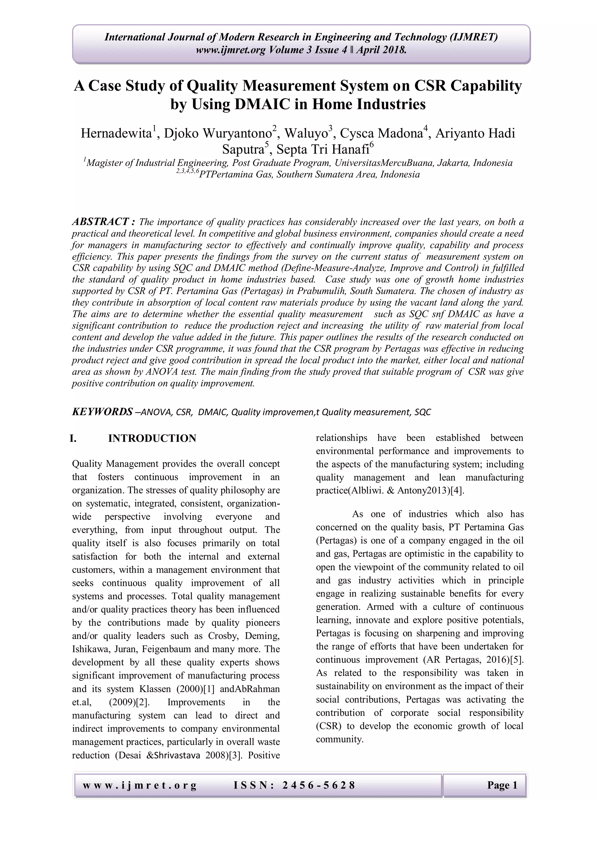 A Case Study of Quality Measurement System on CSR Capability by Using ...