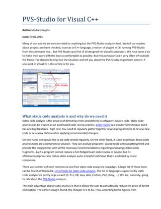 PVS-Studio for Visual C++ | PDF